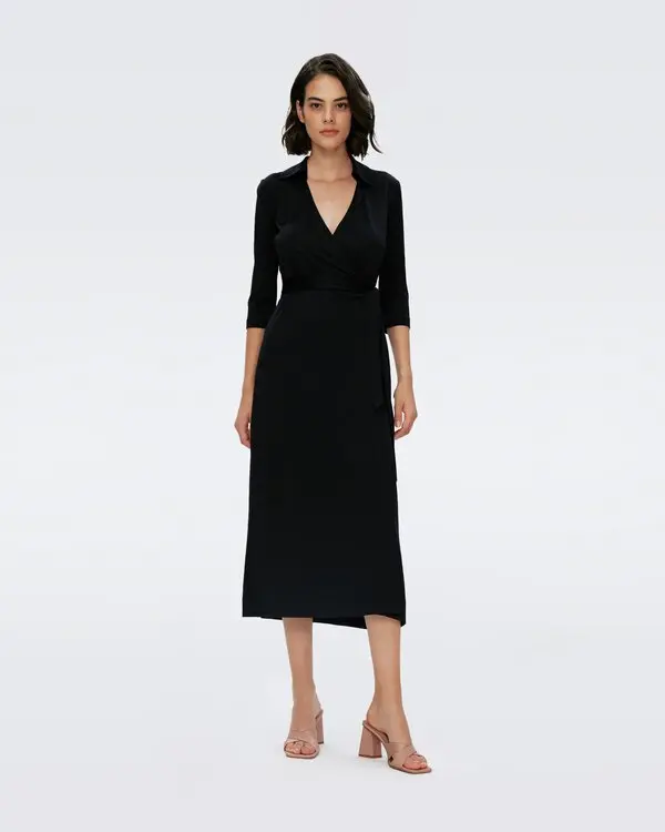 Diane Von Furstenberg Abigail Midi Wrap Dress - Black | Editorialist
