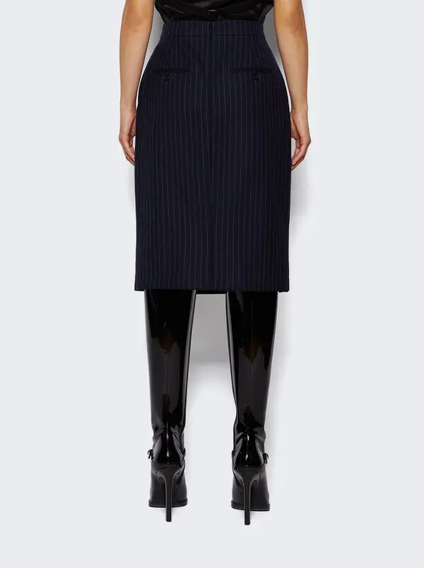 Saint Laurent Flanelle Rayure Skirt - Marine Blanc