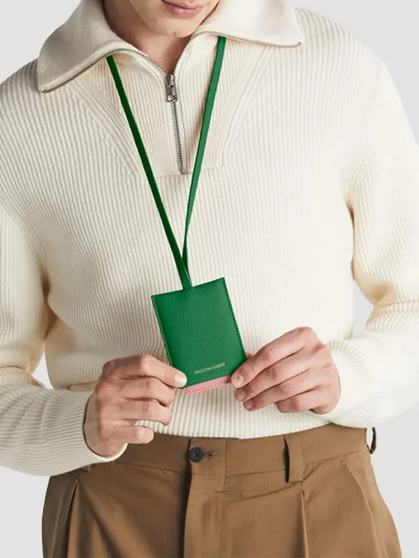 MAISON DE SABRE Leather Id Lanyard Holder - Emerald Lily