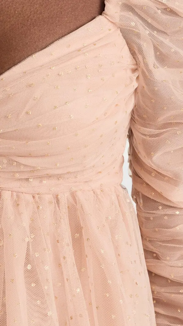 Zimmermann Tulle Ruched Mini Dress In Nude/Gold Dot - 70% Off | Editorialist
