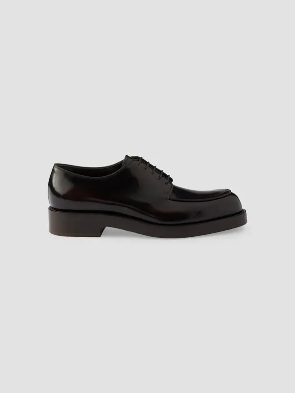 Prada Brushed Leather Derby Shoes - Brown