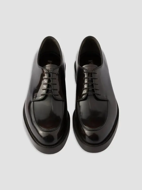 Prada Brushed Leather Derby Shoes - Brown