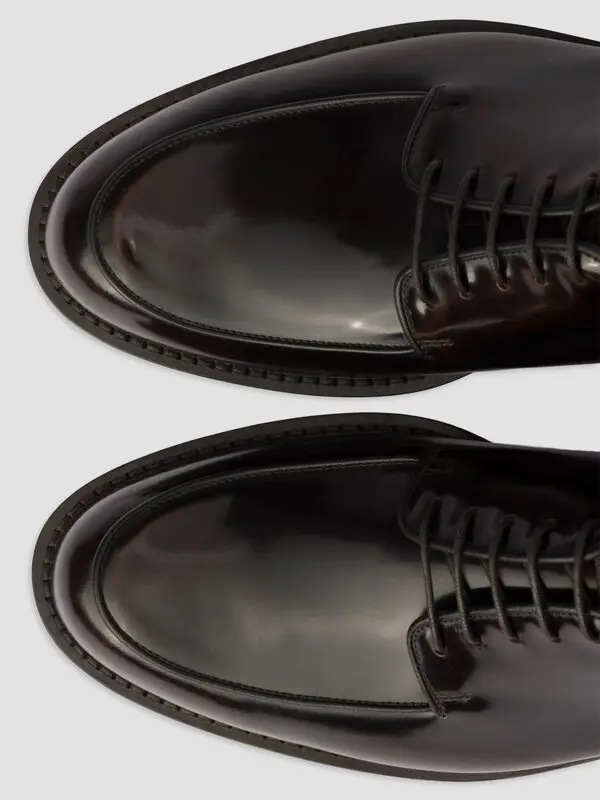 Prada Brushed Leather Derby Shoes - Brown