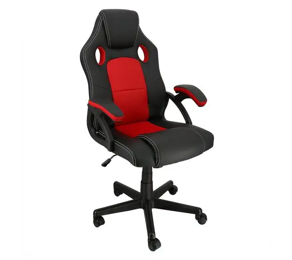 ELAMA Adjustable Faux Leather Gaming Chair Bl Ck/red - One-color