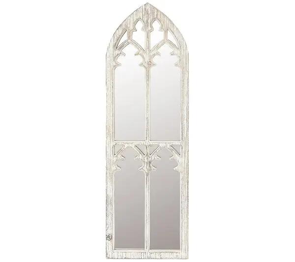 LUXEN HOME Luxenhome Distressed White Wood Cathedral Frame D Wall Mirror - One-color