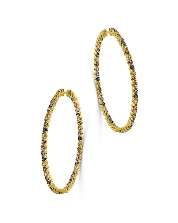 Bloomingdale'S 14k Rainbow Sapphire Hoop Earrings - Yellow Gold
