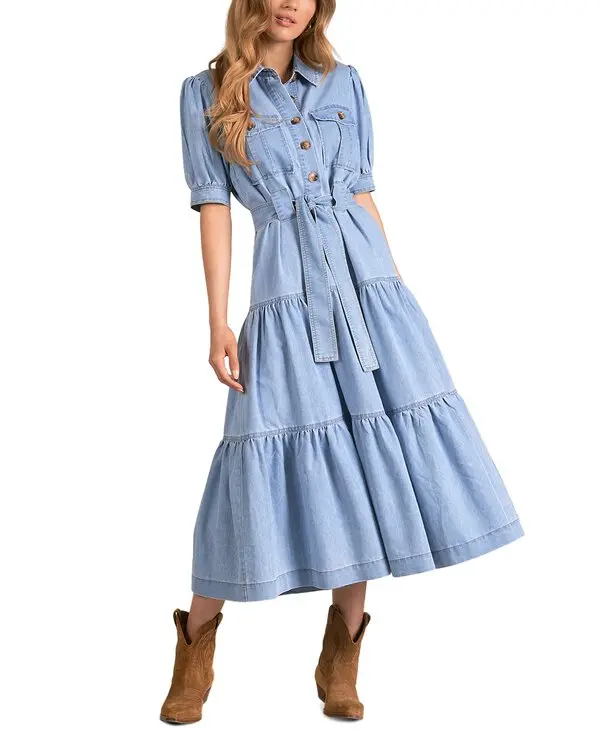Elan Cotton Tiered Shirt Dress