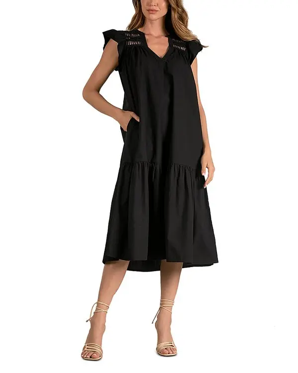 Elan Cotton Ladder Trim Midi Dress