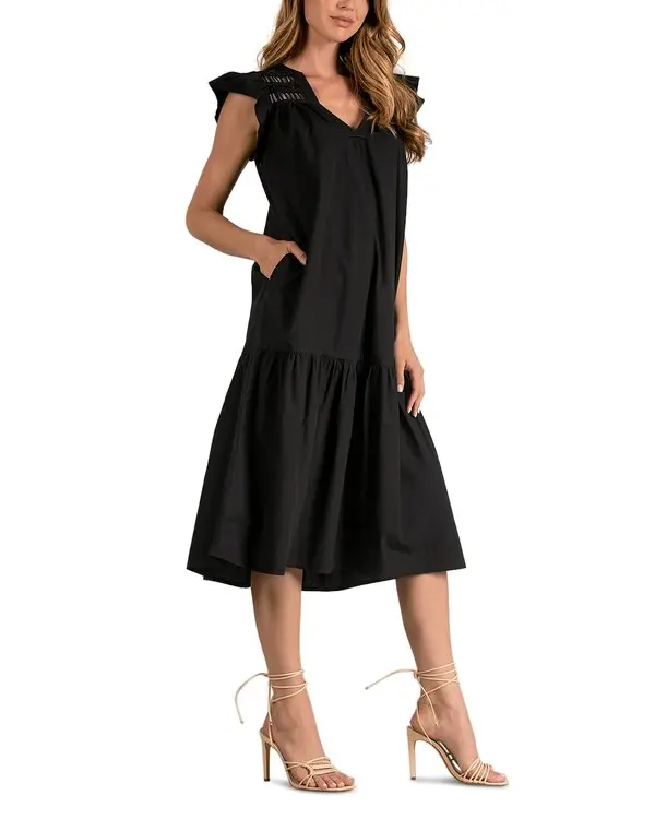 Elan Cotton Ladder Trim Midi Dress