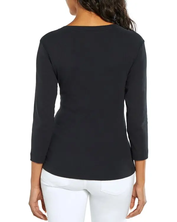 Three Dots Cotton V-neck Tee - Black