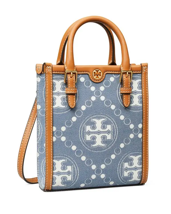 Tory Burch Mini T Monogram Denim Tote - Multi/gold