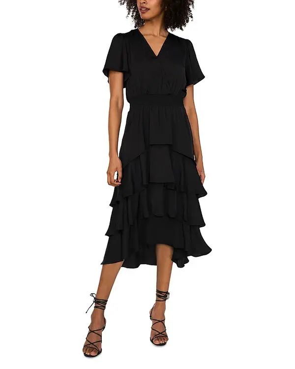 Vince Camuto Smocked Waist Tiered Dress - Rich Black