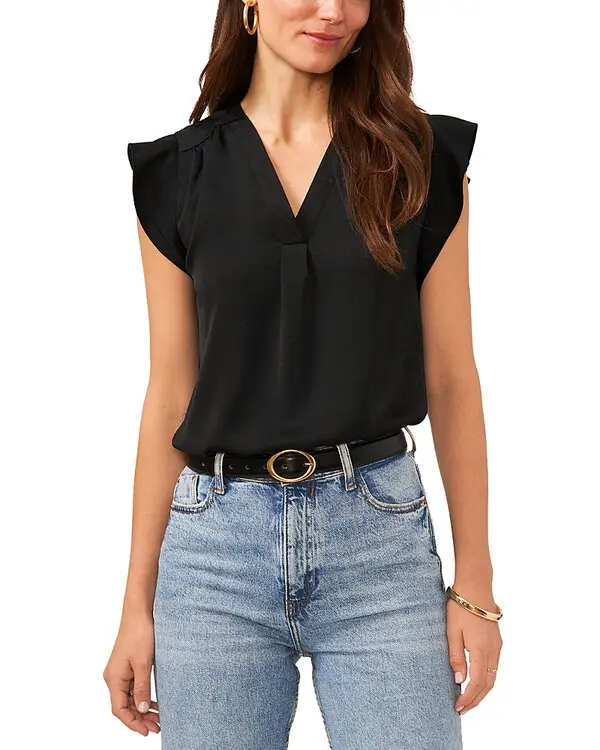Vince Camuto Ruffle Sleeve Top - Rich Black