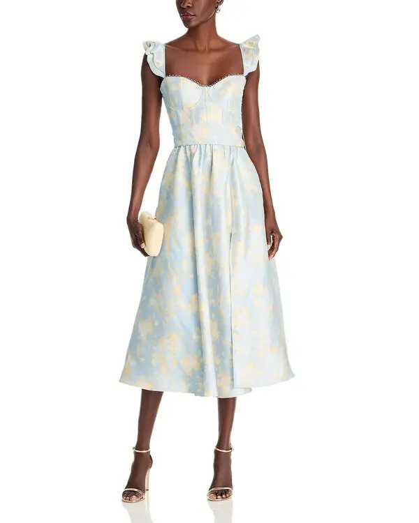 V. CHAPMAN Vera Corset Midi Dress - Sky Windsor Brocade