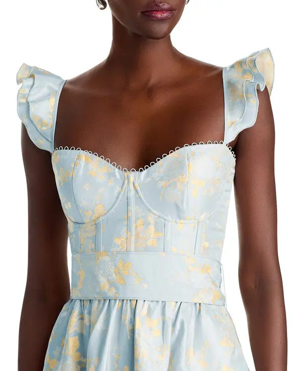 V. CHAPMAN Vera Corset Midi Dress - Sky Windsor Brocade