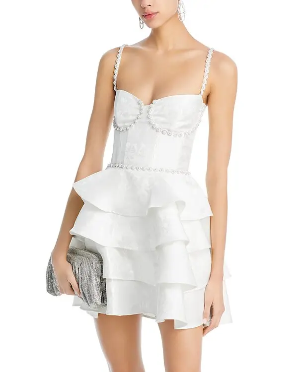 V. CHAPMAN Luciana Embellished Mini Dress - White Baroque Floral