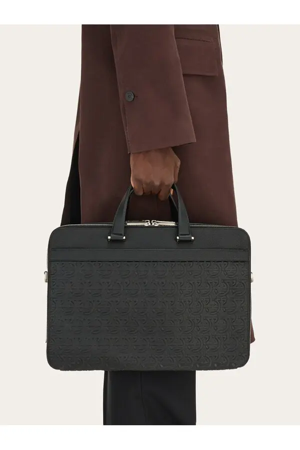FERRAGAMO Embossed Gancini Briefcase