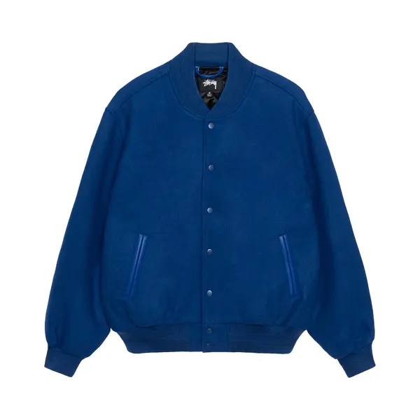 StüSsy Sport Melton Varsity Jacket - Blue | Editorialist