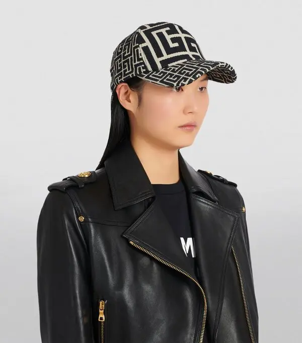 Balmain Monogram Jacquard Baseball Cap - Black | Editorialist