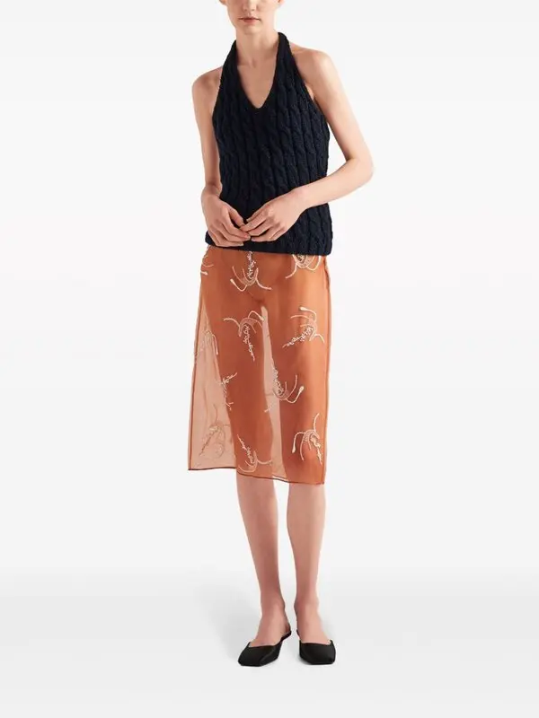 Prada Embroidered Organza Midi Skirt
