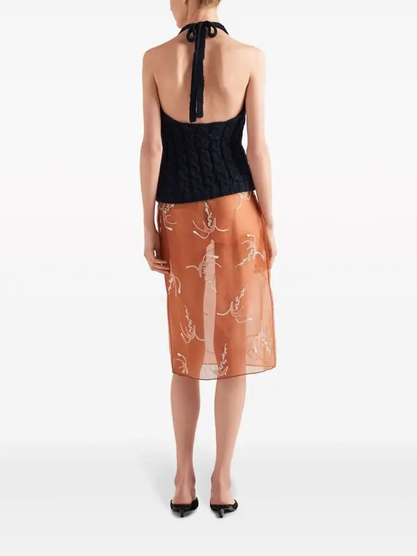 Prada Embroidered Organza Midi Skirt