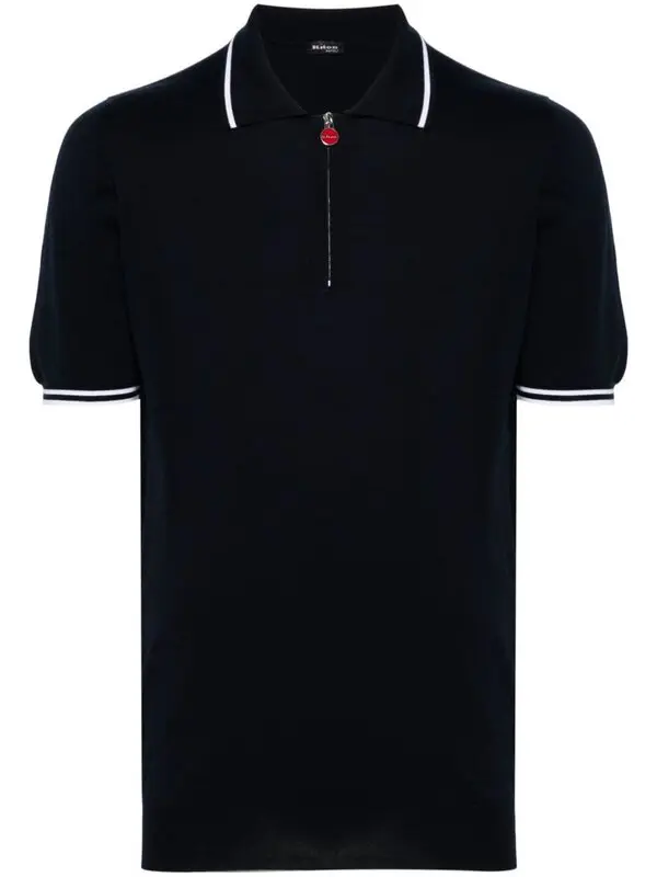 Kiton Zip-up Cotton Polo Shirt - Blue
