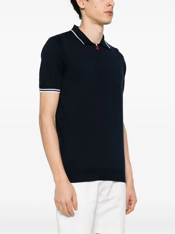 Kiton Zip-up Cotton Polo Shirt - Blue