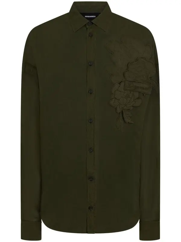 Dsquared2 Logo-patch Floral-appliqué Cotton Shirt