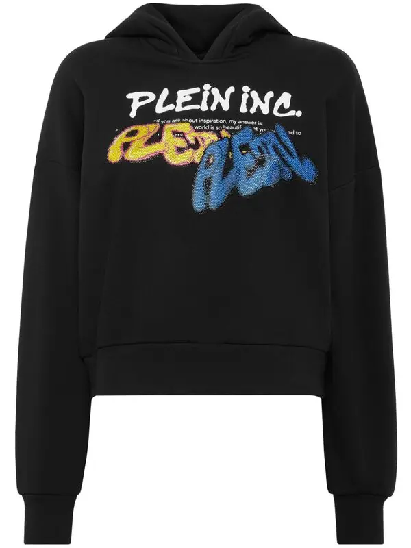 Philipp Plein Logo-print Cropped Hoodie - Black