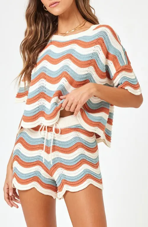 L*Space Make Waves Stripe Short Sleeve Cover-up Shirt - Del Mar Stripe