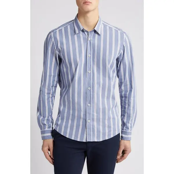 BOSS Liam Kent Regular Fit Check Stretch Cotton Button-up Shirt - Open Blue