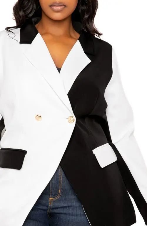 BUXOM COUTURE Contrast Double Breasted Blazer - Black White
