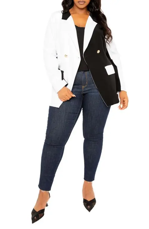 BUXOM COUTURE Contrast Double Breasted Blazer - Black White