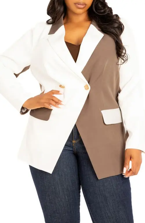 BUXOM COUTURE Contrast Double Breasted Blazer - Khaki