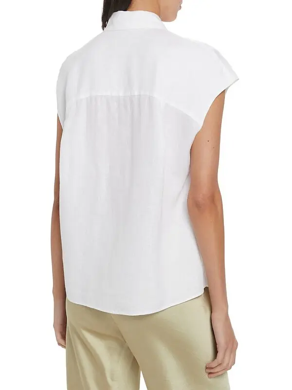 Vince Linen Cap-sleeve Blouse - Optic White