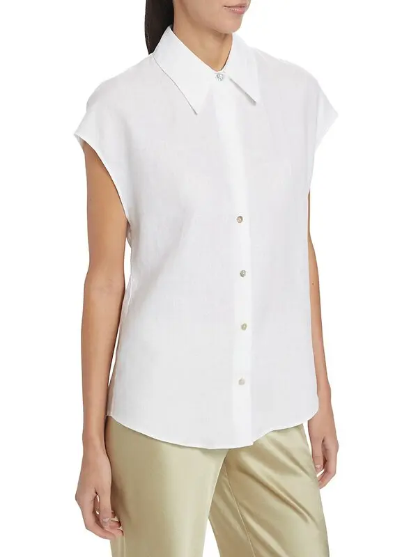 Vince Linen Cap-sleeve Blouse - Optic White