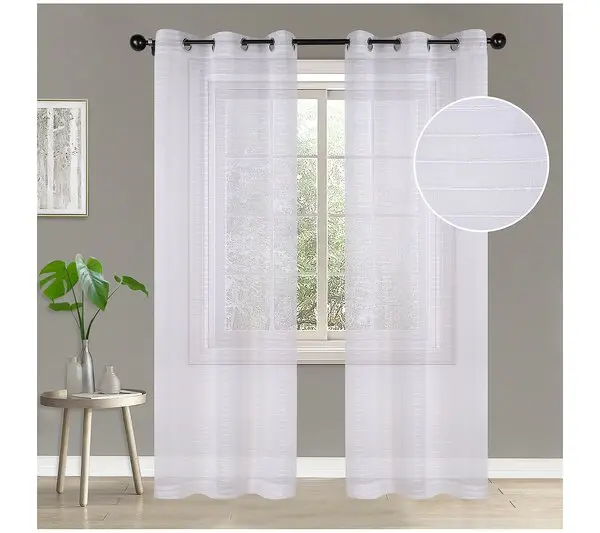 SUPERIOR Striped Sheer Window Curtain Panels, S Et Of 2, 42x108 - One-color