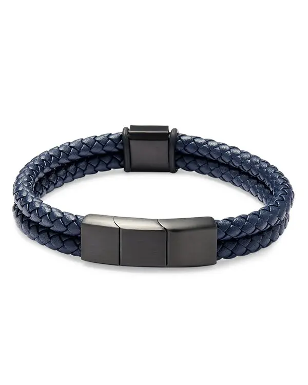 LINK UP Anchor Braided Leather Bracelet - Navy