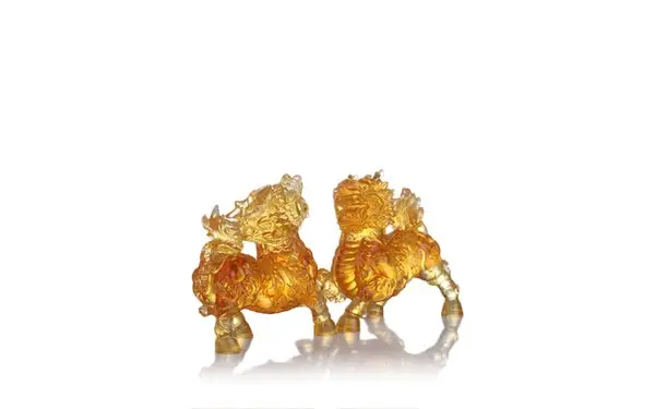 LIULI Benevolent Fortune Qilin Crystal Sculpture, Set Of 2