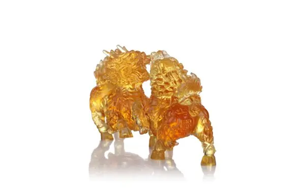LIULI Benevolent Fortune Qilin Crystal Sculpture, Set Of 2