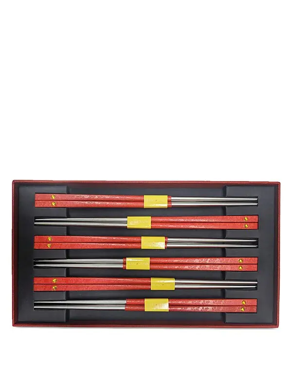 LIULI Blessed Chopsticks Pairs, Set Of 6 - Red/amber