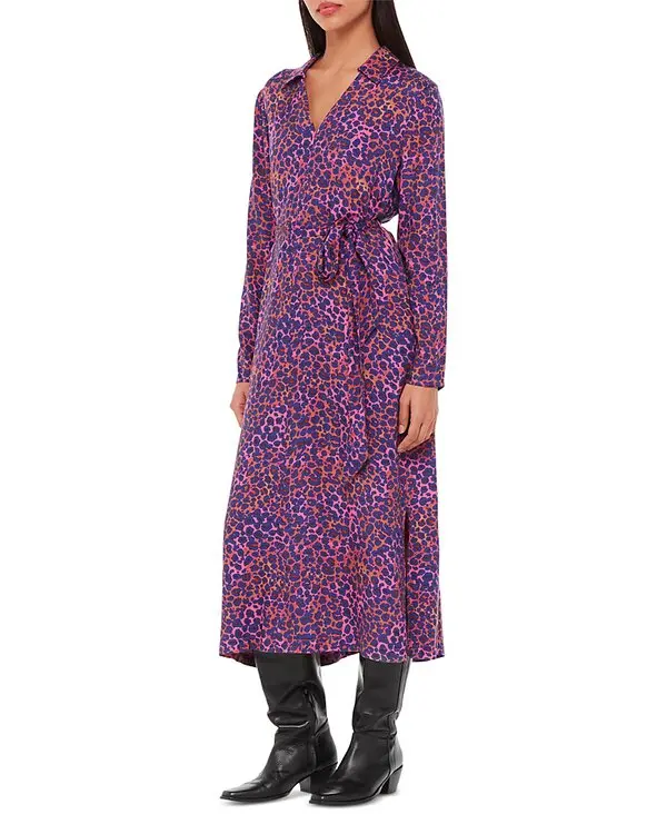 Whistles Mottled Leopard Print Midi Dress - Pink/multi