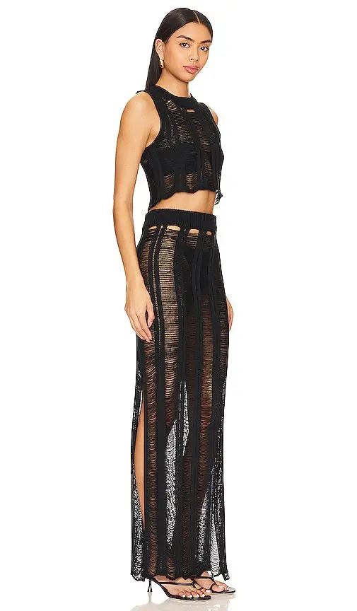 Superdown Maxi Skirt Set With Open Knit Fabrication - Black