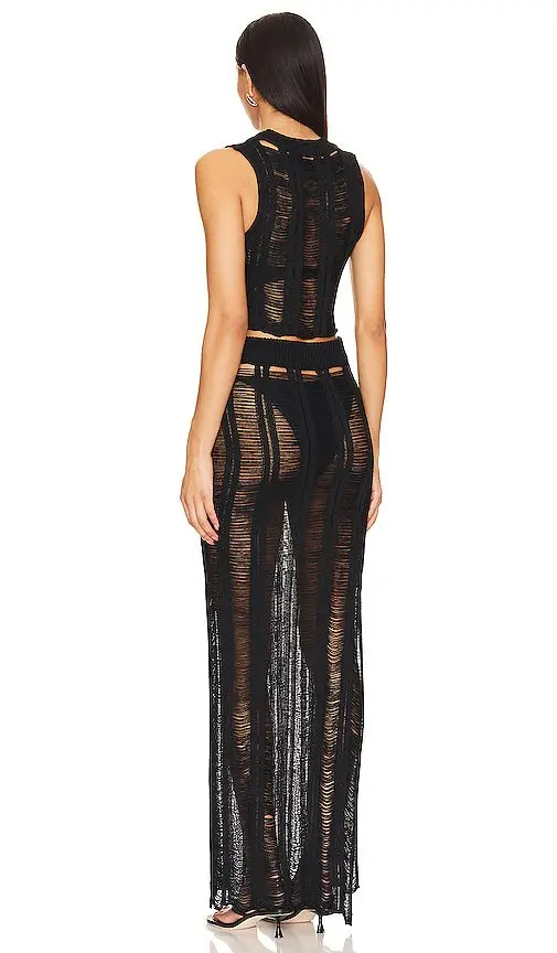 Superdown Maxi Skirt Set With Open Knit Fabrication - Black