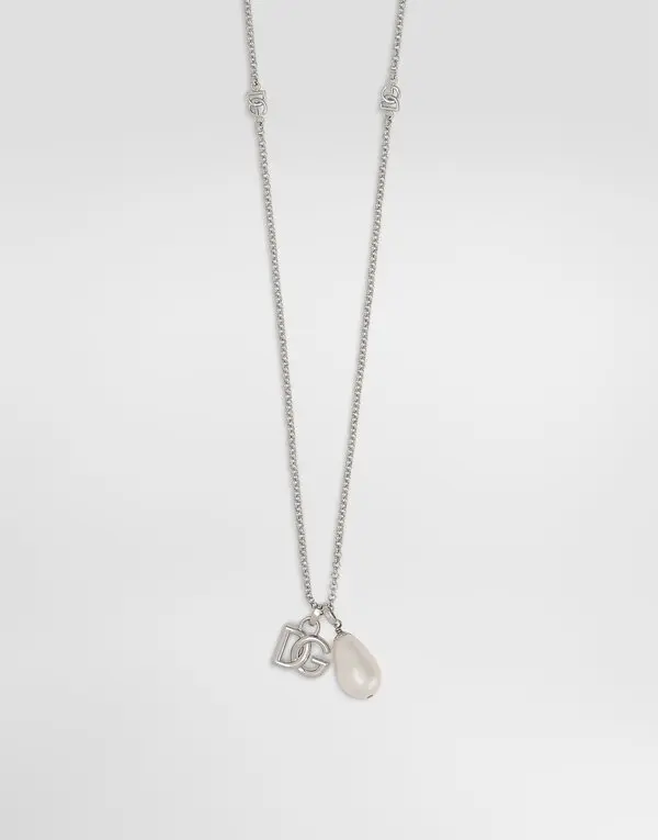 Dolce & Gabbana Teardrop Necklace With Logo - Silver