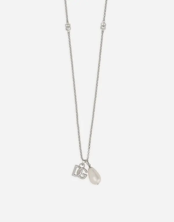 Dolce & Gabbana Teardrop Necklace With Logo - Silver