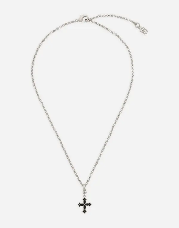 Dolce & Gabbana Tone Necklace With Cross And Logo - Silver