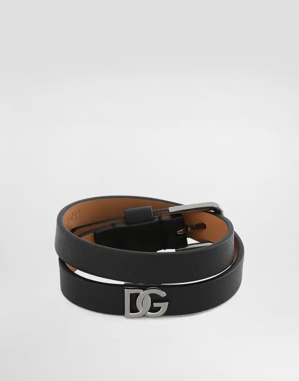Dolce & Gabbana Calfskin Bracelet With Dg Logo - Black