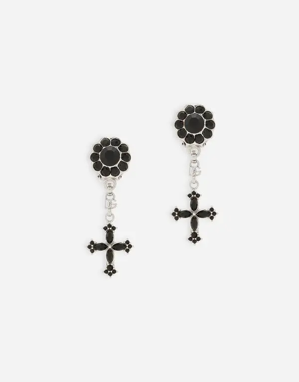 Dolce & Gabbana Rhinestone Cross Drop Earrings - Black