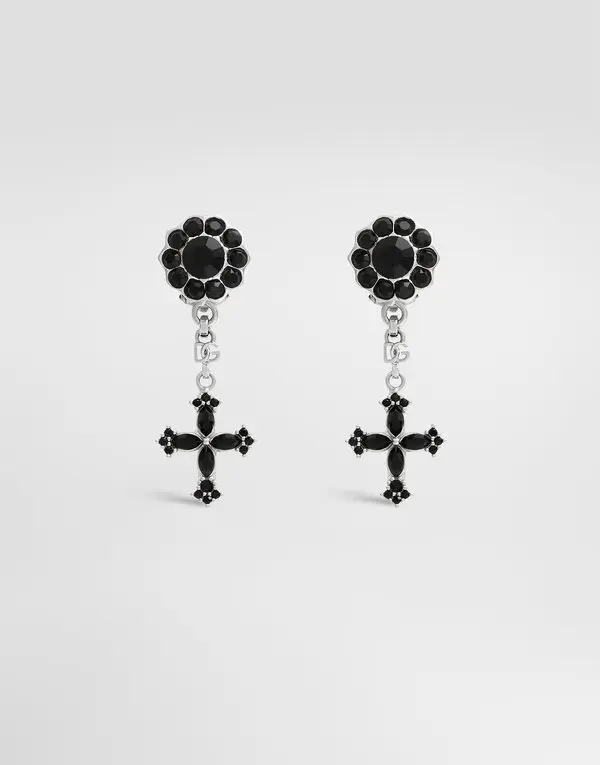 Dolce & Gabbana Rhinestone Cross Drop Earrings - Black